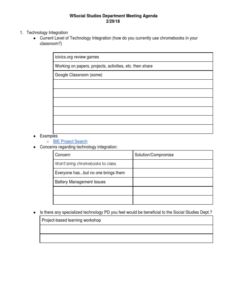 Social Studies Dept Meeting Agenda | PDF | Project Based Learning ...
