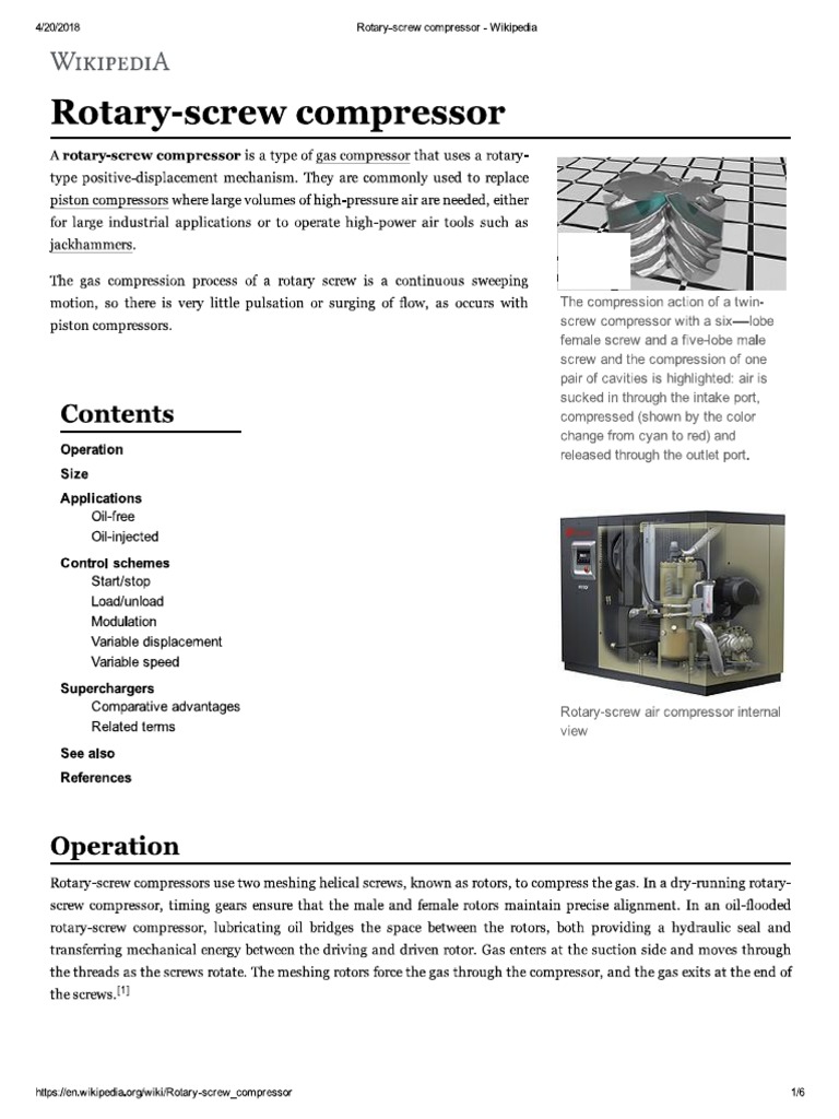 Rotary-Screw Compressor - Wikipedia | PDF