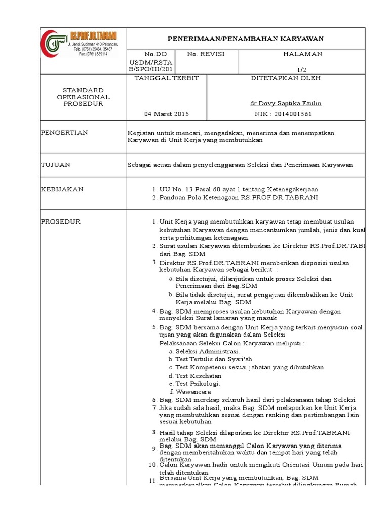 Sop Penerimaan Karyawan (Kumpulan) | PDF