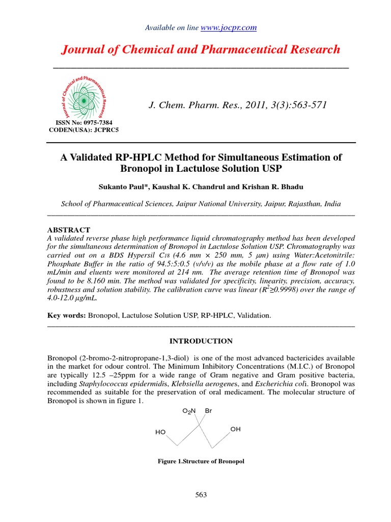 RP-HPLC Method for Bronopol in Lactulose | PDF | High Performance ...
