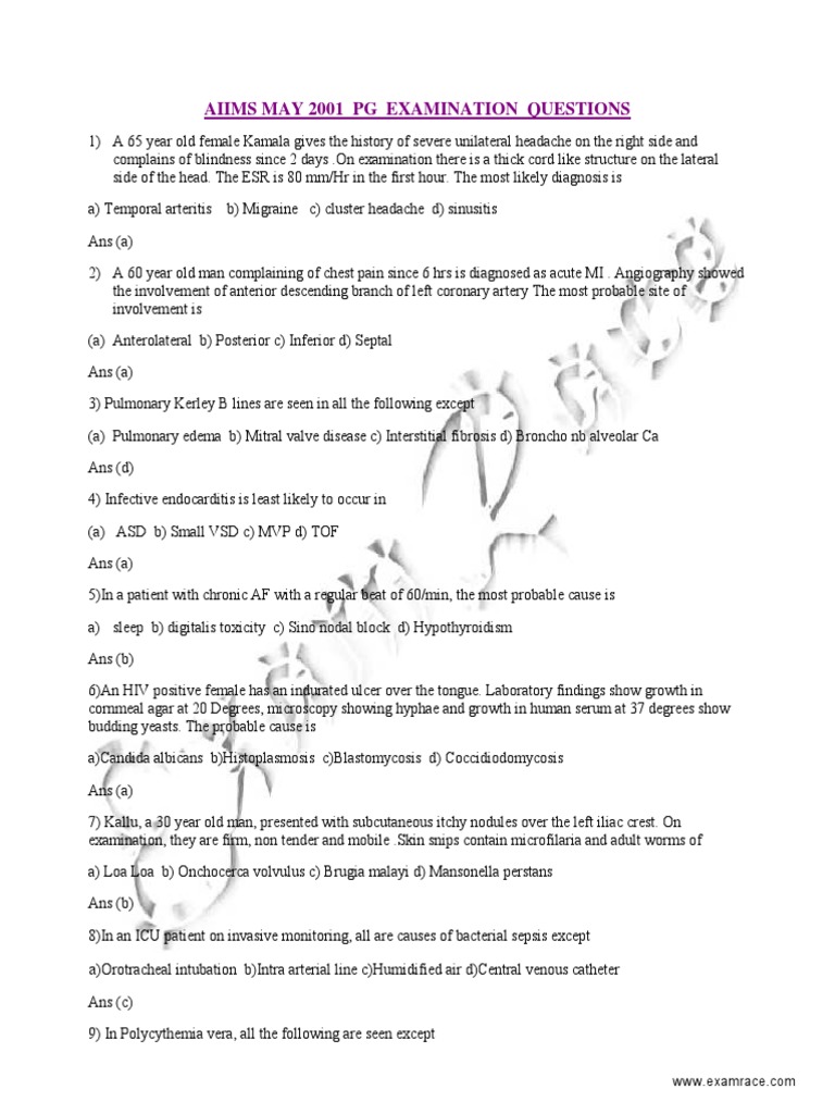 AIIMS PG Exam Questions May 2001 | PDF | Pregnancy | Malaria