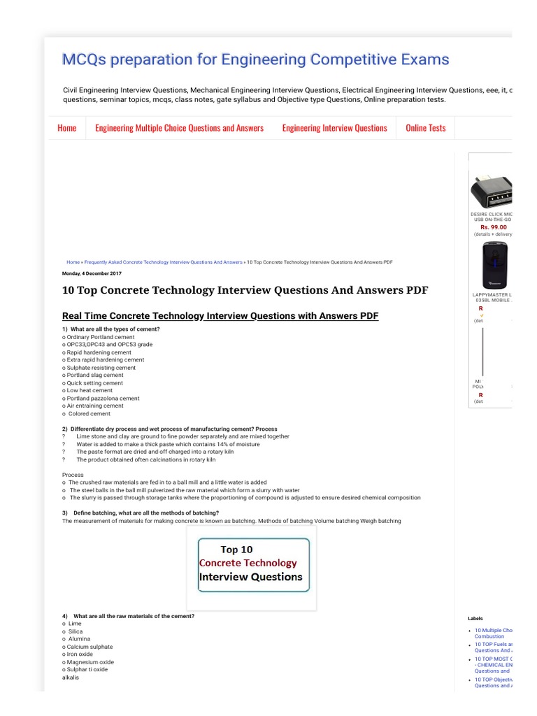 10 Top Concrete Technology Interview Questions and Answers PDF - MCQs ...