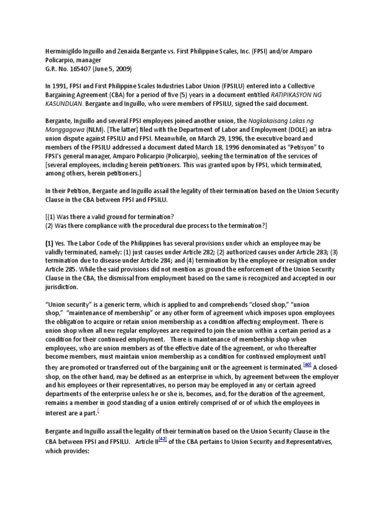 Inguillo V First Phil Scales | PDF | Employment | Collective Agreement