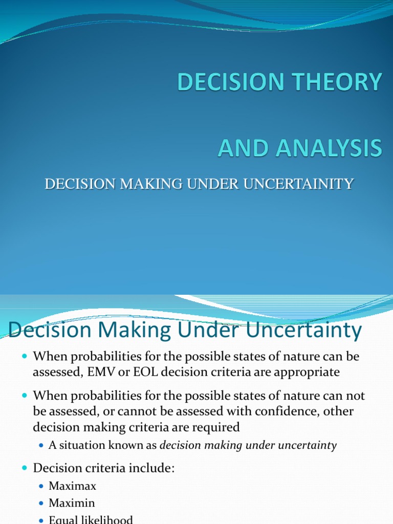 DECISION MAKING UNDER UNCERTAINTY | PDF | Probability Theory | Analysis