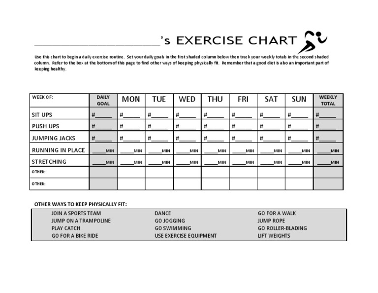 'S Exercise Chart: MON TUE WED THU FRI SAT SUN | PDF