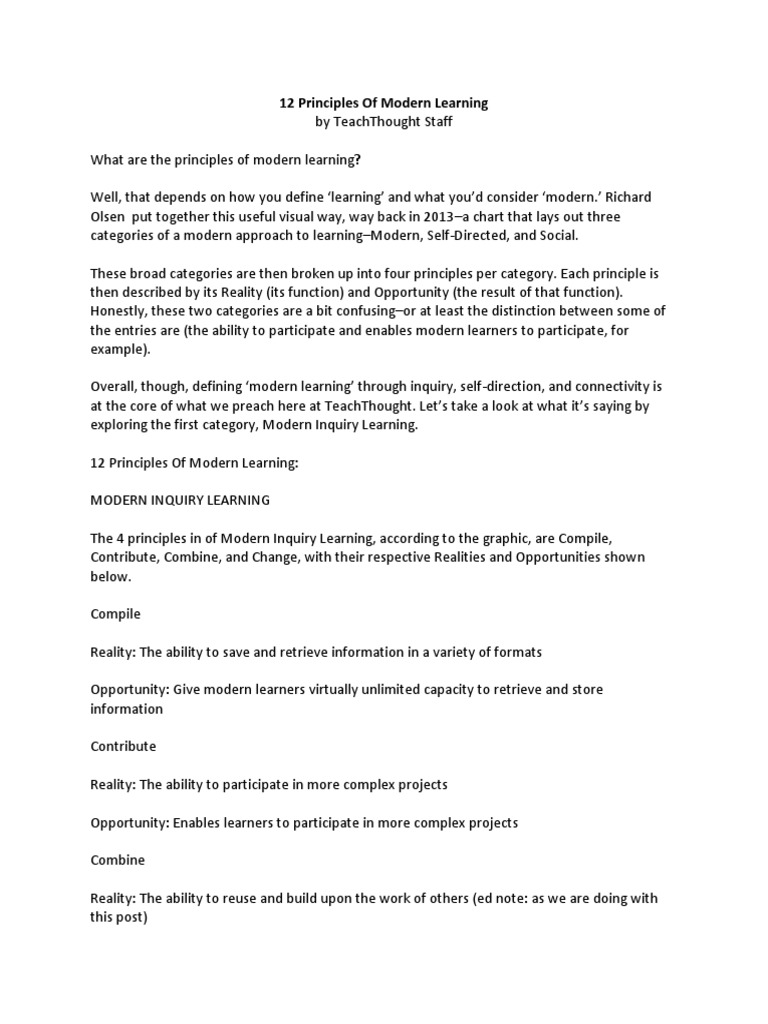 12 Principles of Modern Learning | PDF | Inquiry Based Learning | Reality