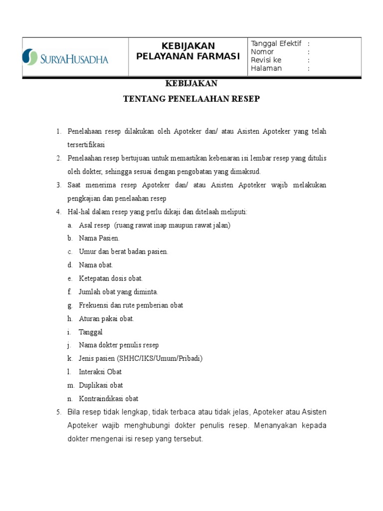 Kebijakan Telaah Resep Obat 2024 | PDF