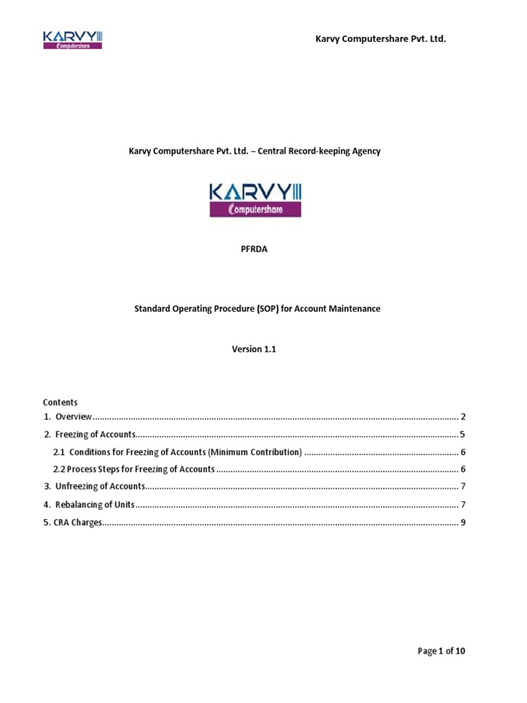 Standard Operating Procedure (SOP) For NPS Account Maintenance - Karvy ...