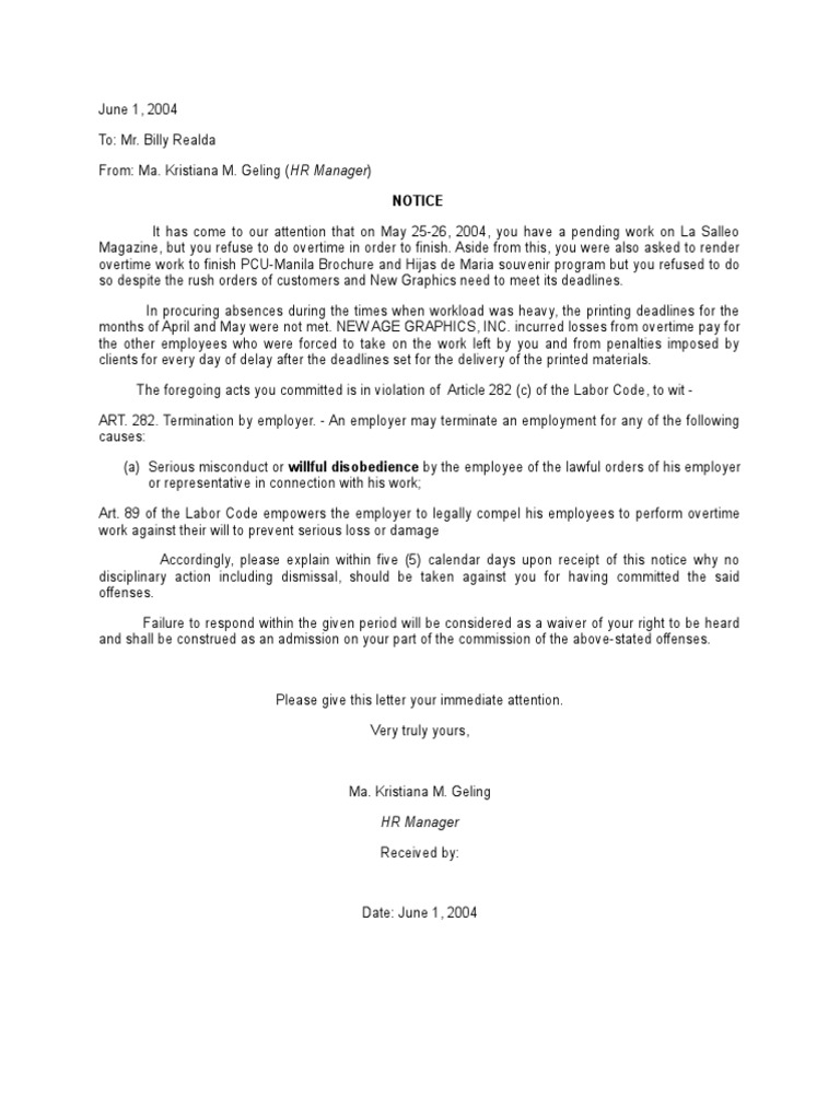 1st and 2nd Notice | Overtime | Employment