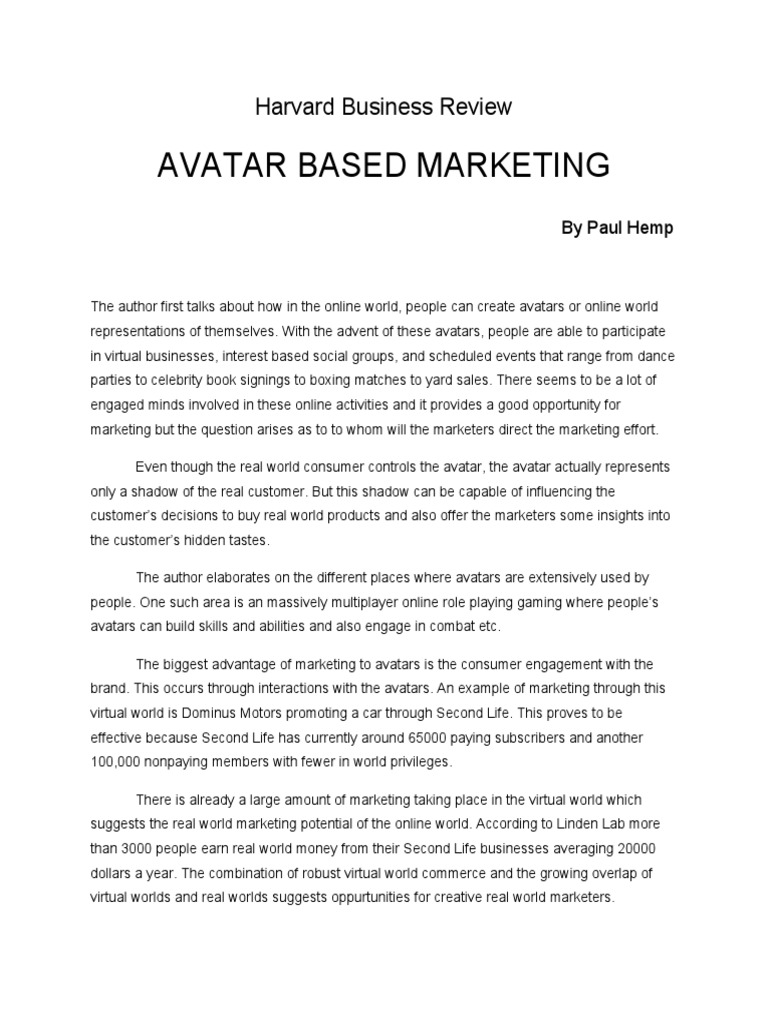 Avatar-Based Marketing Insights | PDF | Virtual World | Second Life
