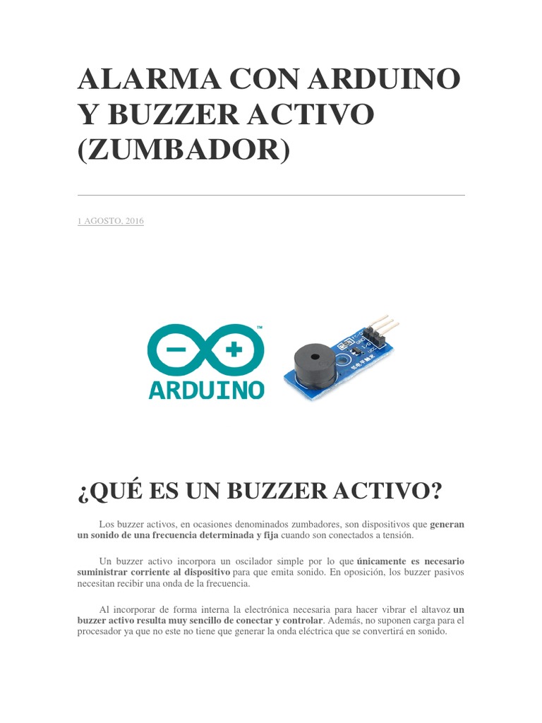 Alarma Con Arduino y Buzzer Activo | PDF | Sonido | Energia electrica