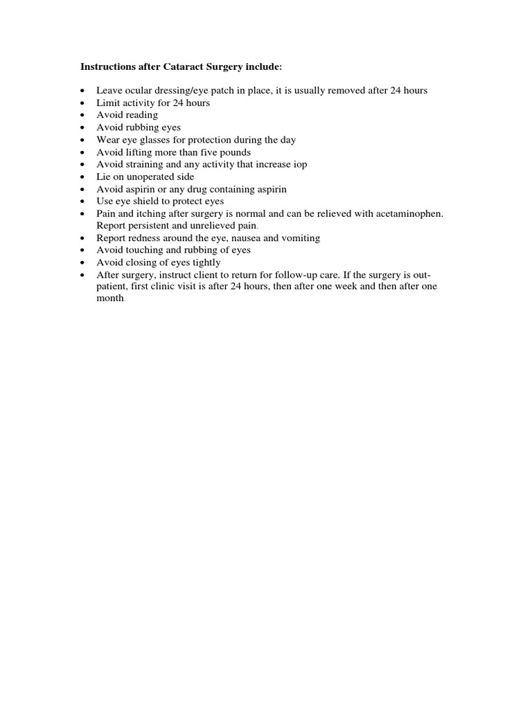 Post-Cataract Surgery Care Instructions | PDF | Self-Improvement ...