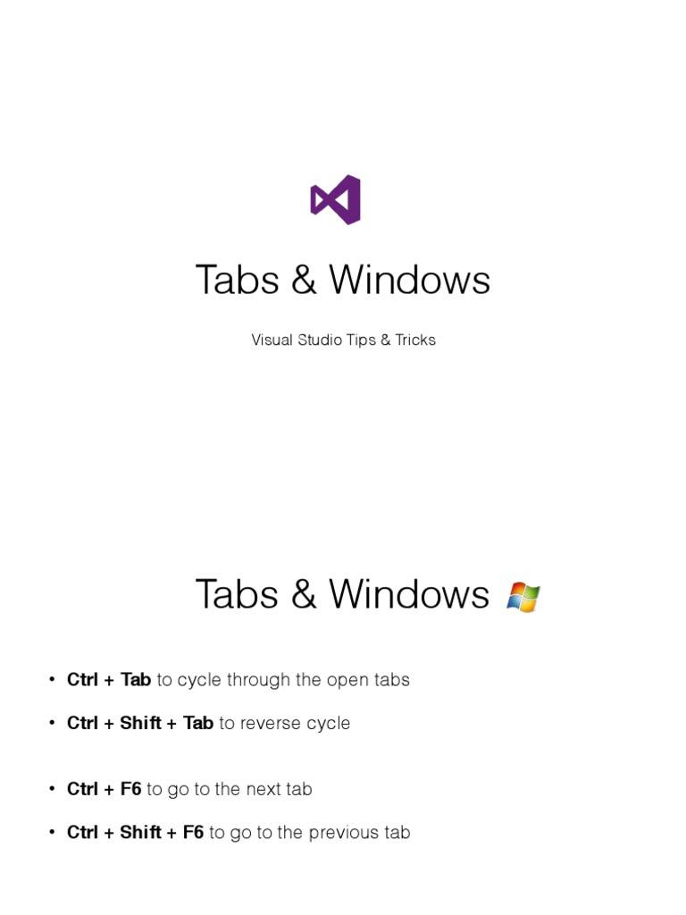Visual Studio Tab Management Shortcuts | PDF