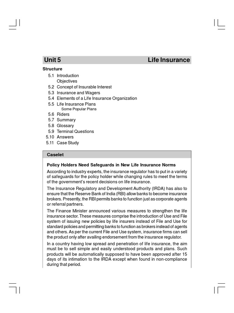 Unit 5 Life Insurance: Structure | PDF | Insurance | Life Insurance