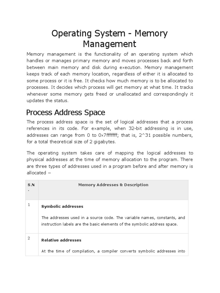 Operating System Memory Management | PDF | Library (Computing) | Computer Data Storage