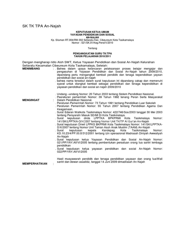 Contoh SK TK Tpa | PDF | Kesehatan Holistik