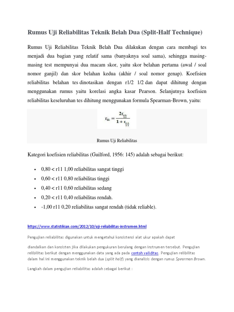 Rumus Uji Reliabilitas Teknik Belah Dua | PDF