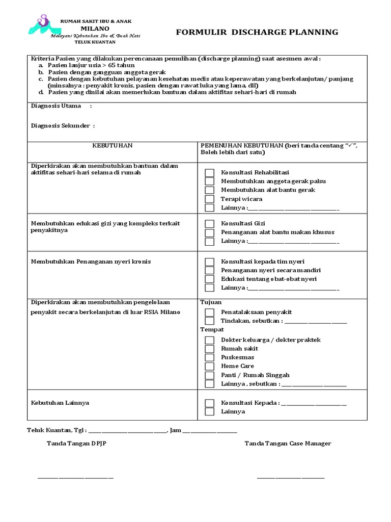 Formulir Discharge Planning | PDF