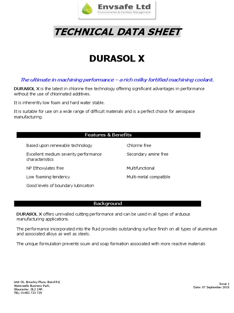 Durasol X Machining Coolant Overview | PDF | Corrosion | Aluminium