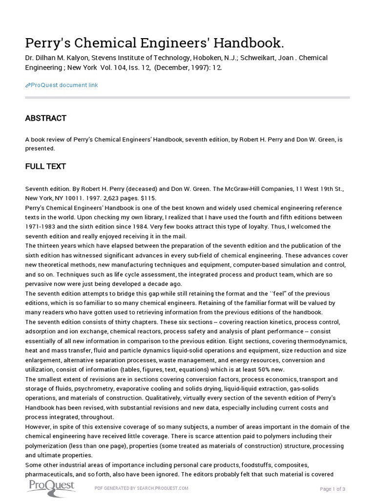 Perry's Chemical Engineers' Handbook | PDF | Materials | Physical Sciences