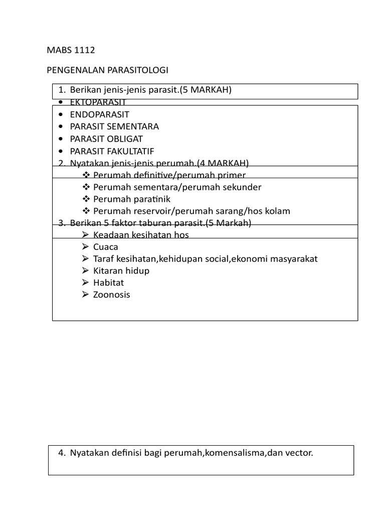 Jenis Parasit & Perumah dalam Parasitologi | PDF