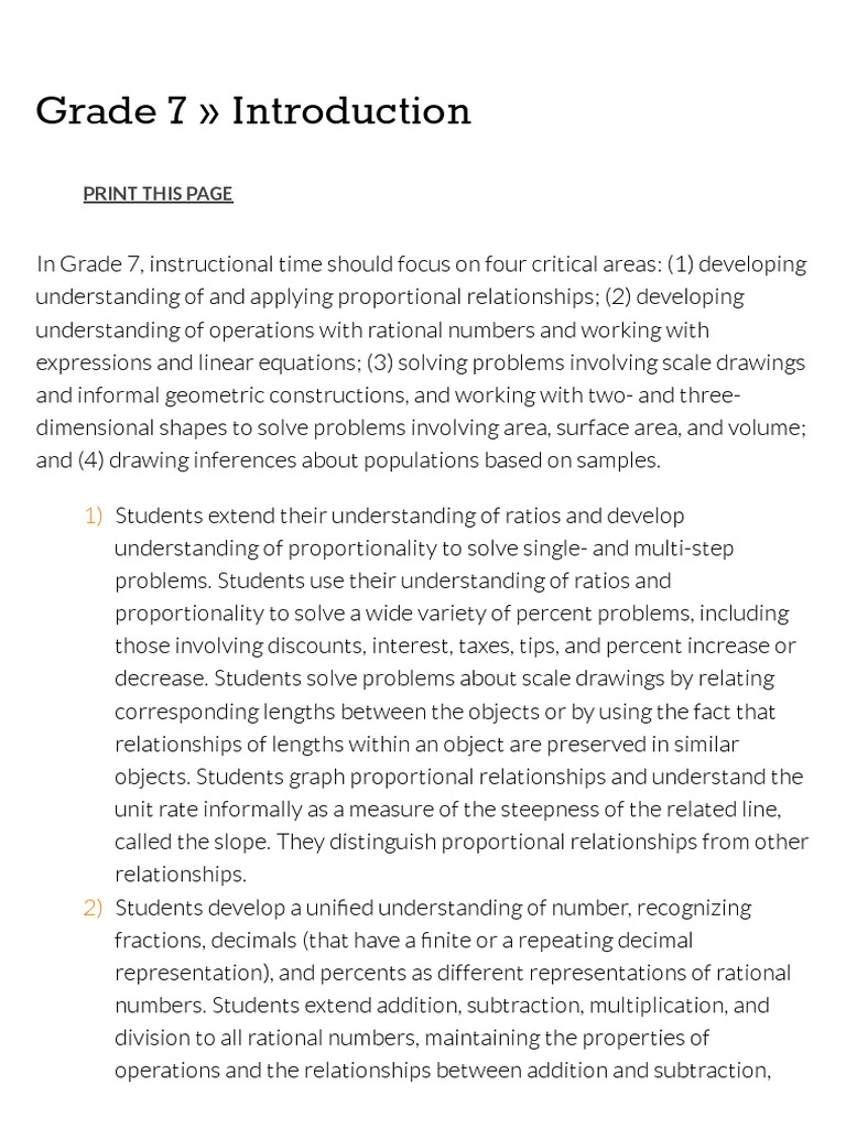 7th Grade Math Standards | PDF | Area | Geometry