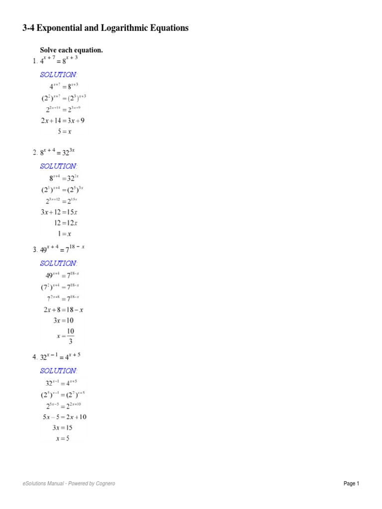 Solving Exponential and Logarithmic Equations | PDF | Logarithm ...