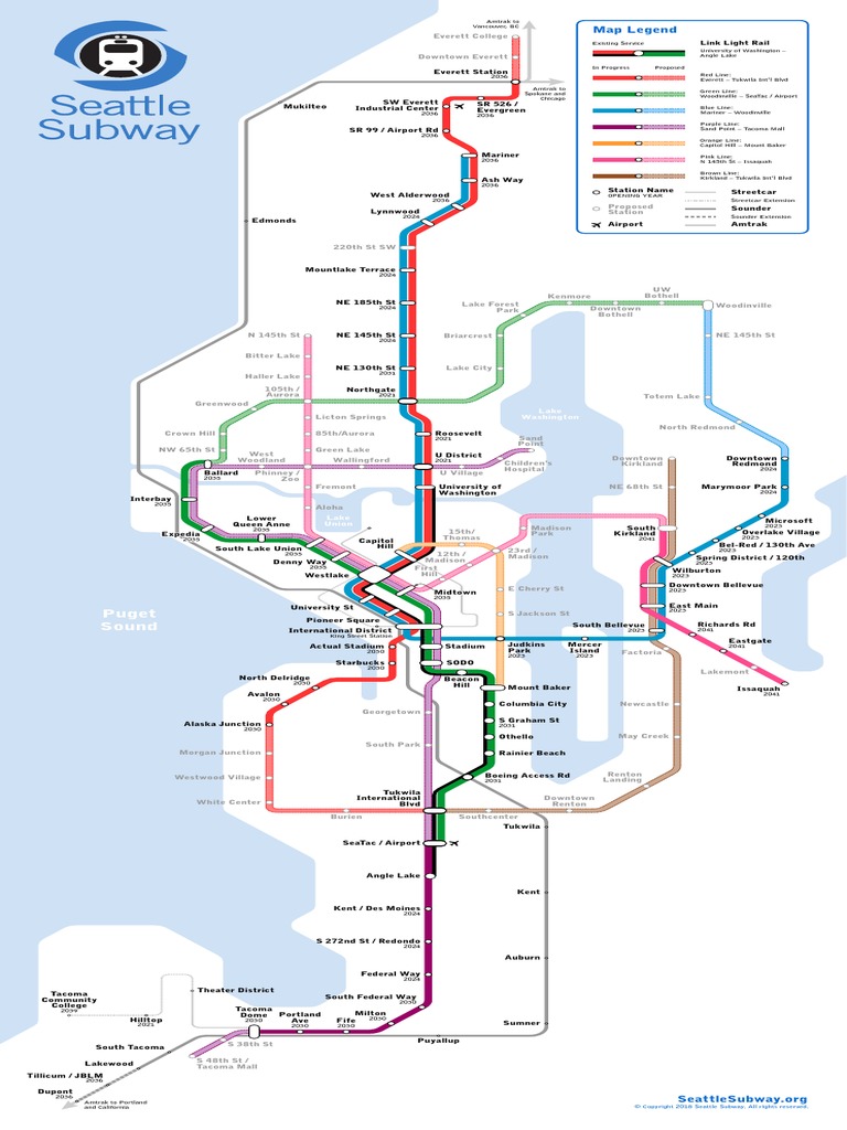 Seattle Subway - 2018 Vision Map | Washington (State) | Passenger Rail ...
