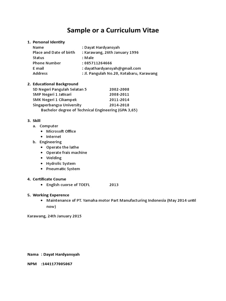 CV: Dayat Hardyansyah's Education and Work Experience | PDF | Automatic Transmission ...