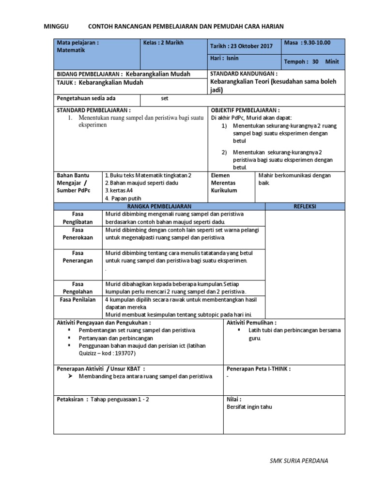 Contoh RPH Ting. 2 | PDF