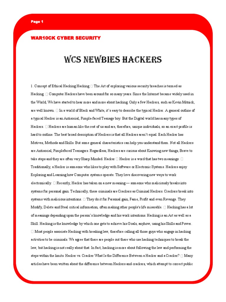 Wcs Newbies Hackers: War10Ck Cyber Security | PDF | Security Hacker | White Hat (Computer Security)