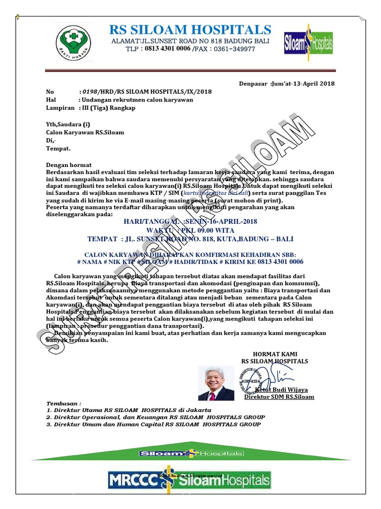 Surat Resmi Rs Siloam Hospitals | PDF