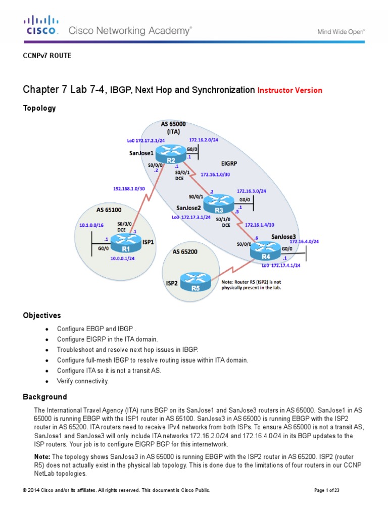 CCNPv7 ROUTE Lab7-4 IBGP-EBGP-Synchronization Instructor | Download Free PDF | Router (Computing ...