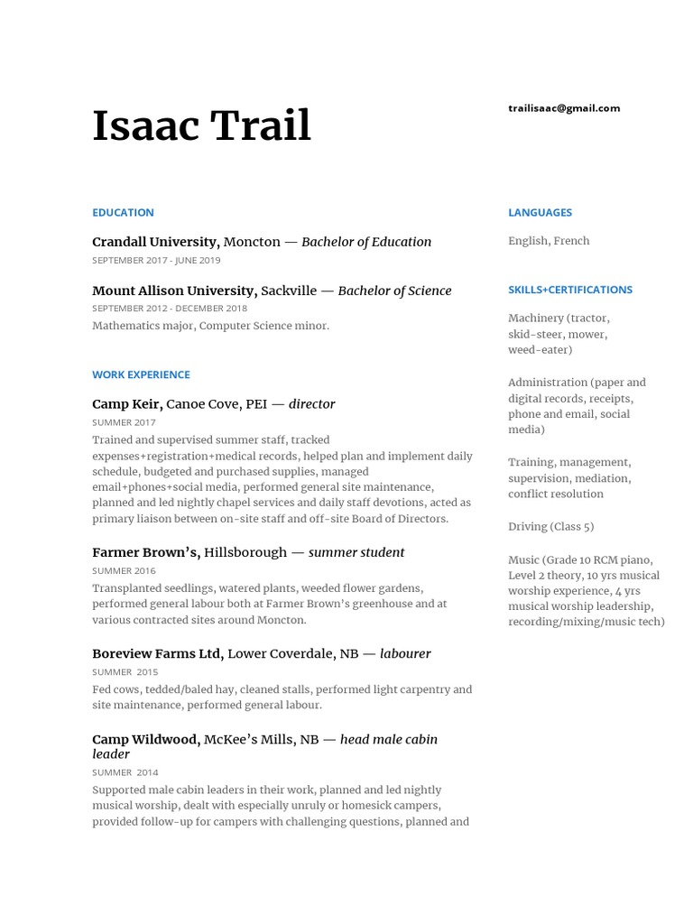 Isaac Trail - Resume | PDF | Agriculture | Nature