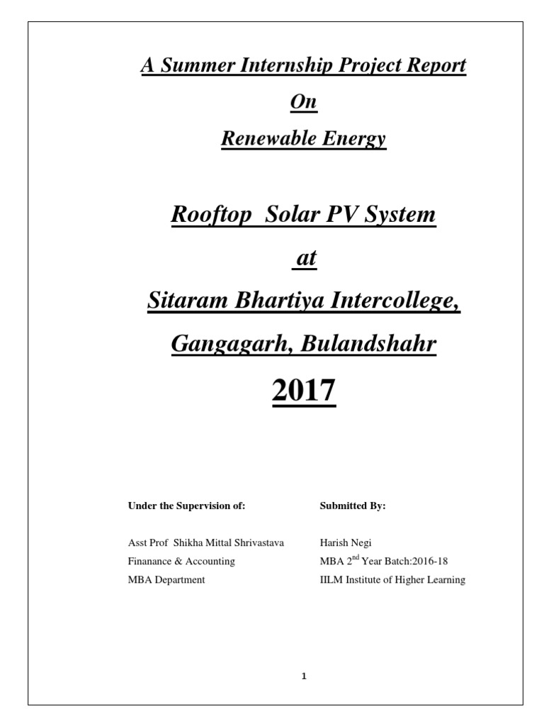 Summer Internship Proj - Solar PV Sys - Jan 18 | PDF | Solar Power ...