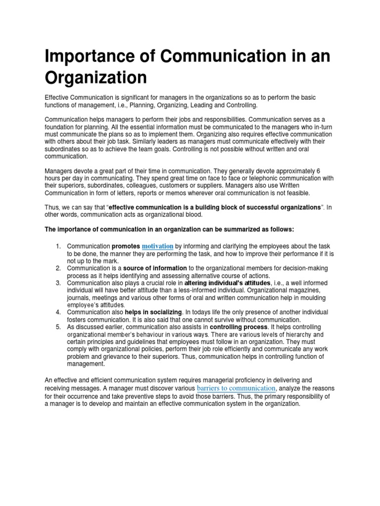 Importance of Communication in An Organization: Motivation | PDF ...