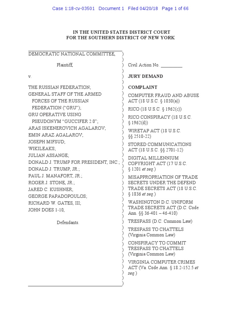 DNC Court Filing | PDF | Sources | Document