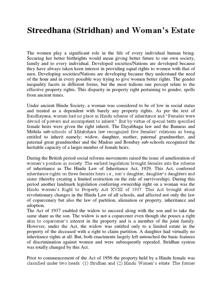 Stridhan and Woman's Estate-1 PDF | PDF | Ownership | Property