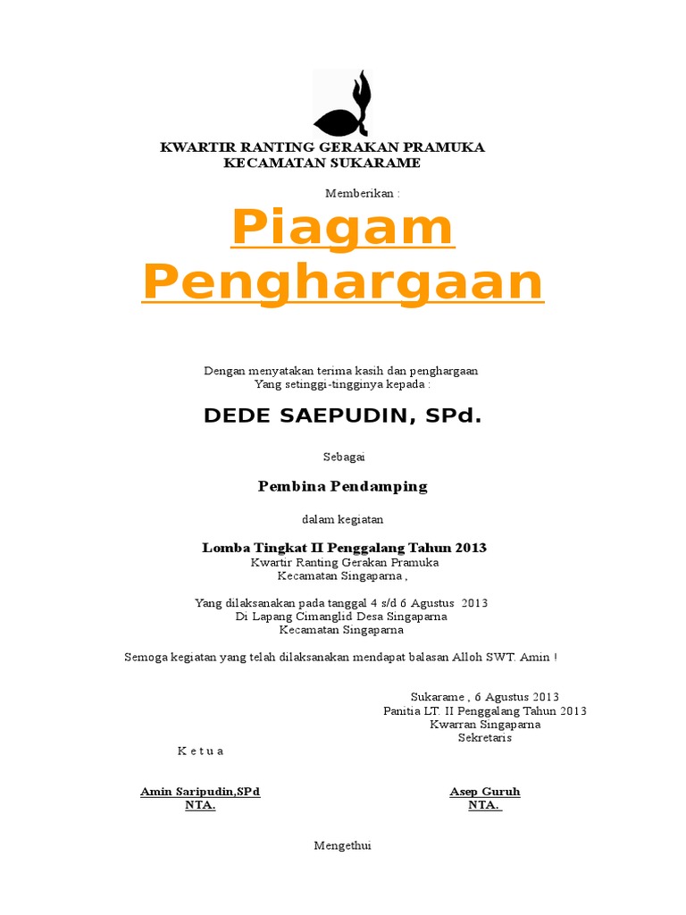 Sertifikat dan Penghargaan Pramuka | PDF