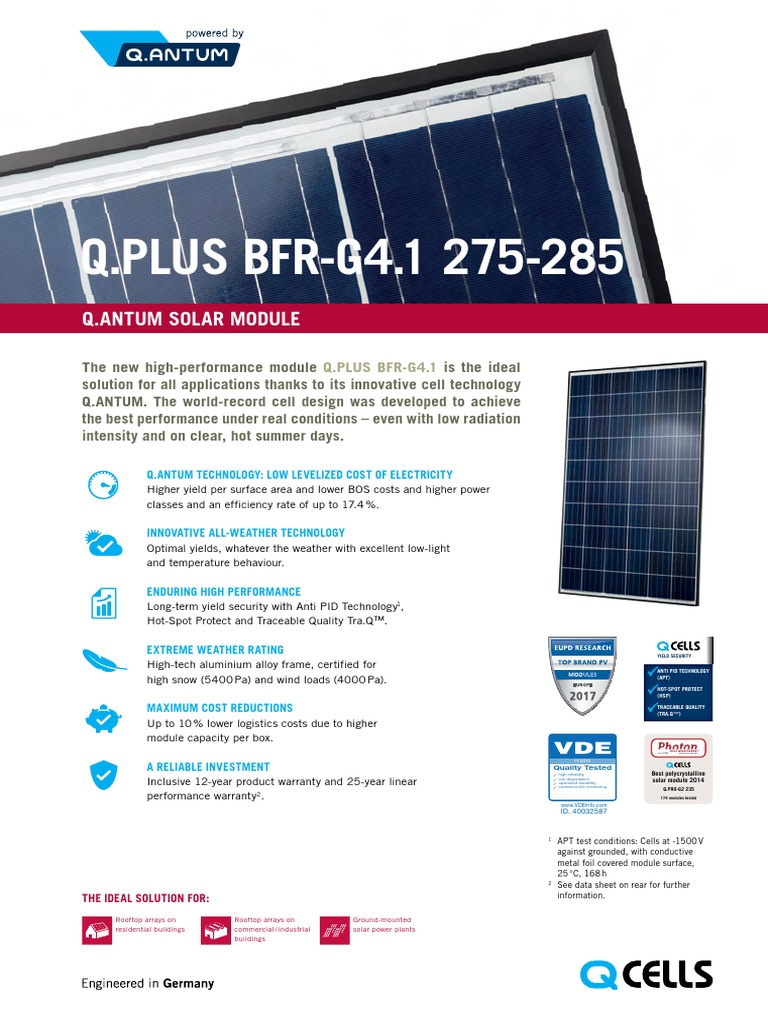 Hanwha Q Cells Data Sheet Qplus Bfr-g4.1 275-285 2017-05 Rev02 en | PDF ...