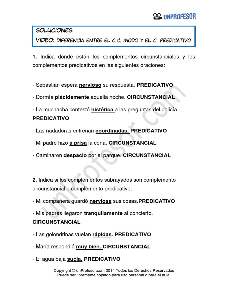 Solucion Diferencia Entre El Complemento Circunstancial de Modo y El Complemento Predicativo 175 ...