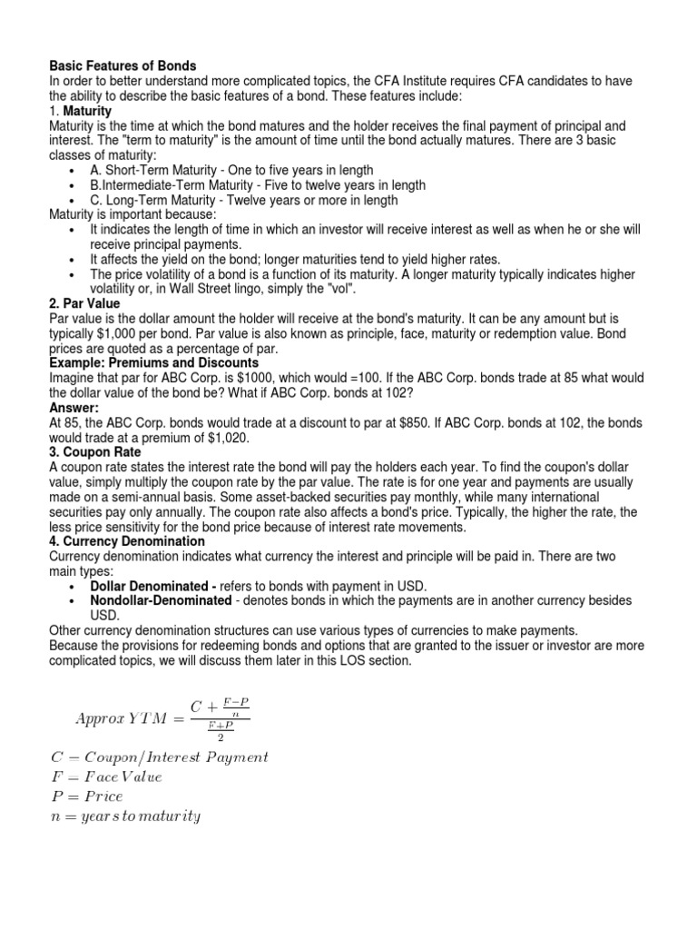 Key Features of Bonds Explained | PDF | Bonds (Finance) | Interest