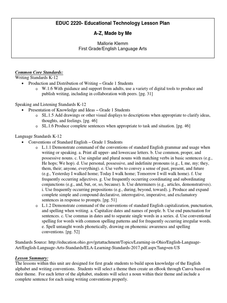 EDUC 2220-Educational Technology Lesson Plan A-Z, Made by Me | PDF | E Books | English Language