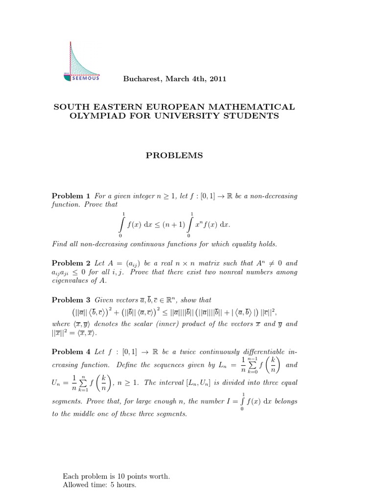 South Eastern European Math Olympiad 2011 Problems | PDF