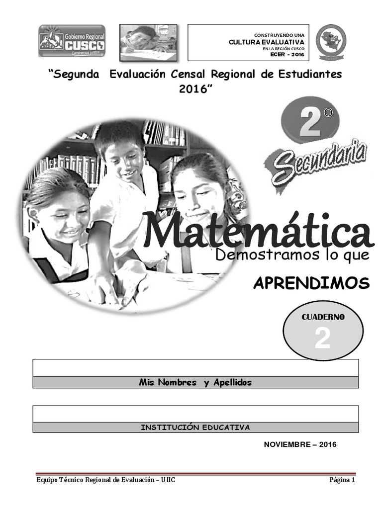 Cuaderno Matematica - 2° Grado Secundaria 2 ECER II | PDF | Enseñanza de matemática | Science