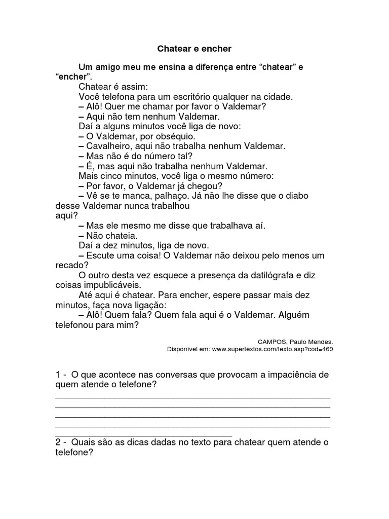 Atividades de Interpretação de Textos - Crônicas | PDF | Natureza