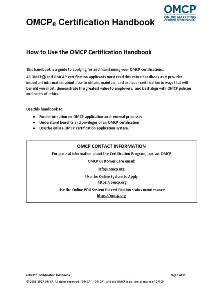 Omcp Certification Handbook | PDF | Professional Certification | Test ...