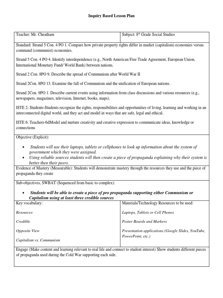Ib Lesson Plan 1 | PDF | Propaganda | Lesson Plan