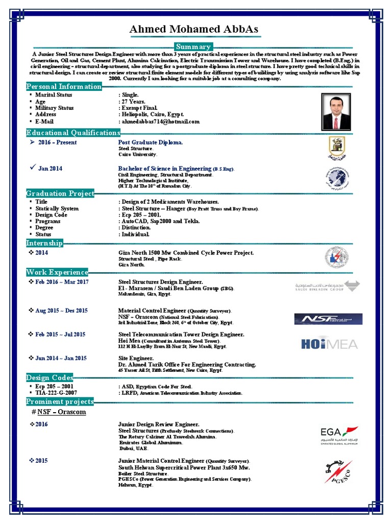 Ahmed AbbAs CV 1 | PDF | Egypt | Engineering