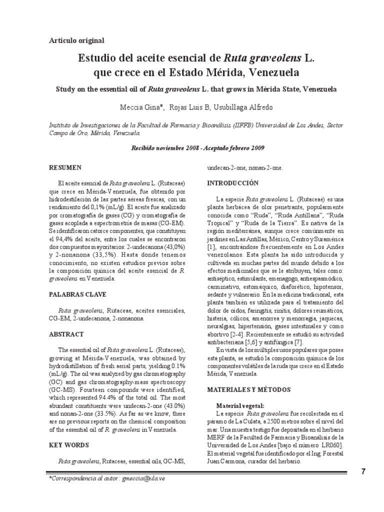 Ruta Graveolens | PDF | Química | Productos quimicos